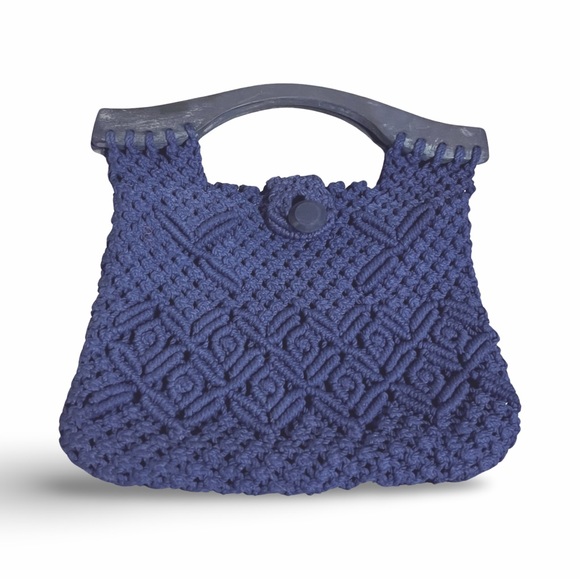 Vintage | Bags | Indigo Blue Vintage Macrame Crochet Clutch Handbag ...